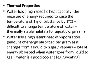 ib biochemistry unit - properties of water | PPTX