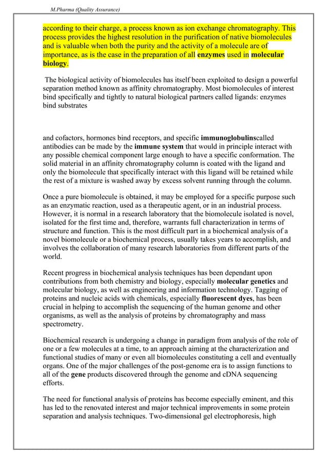 Biochemical analysis techniques | PDF | Chemistry | Science