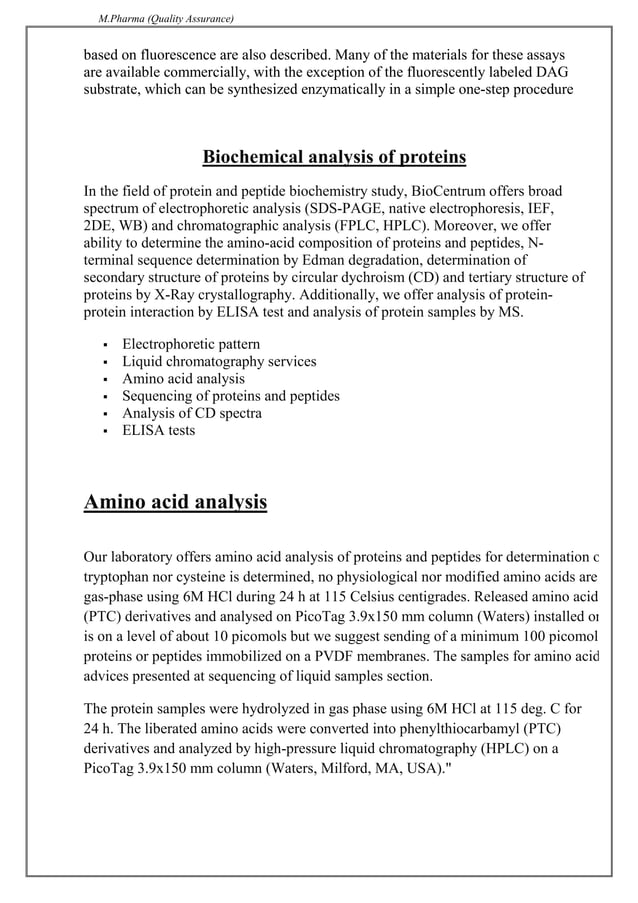 Biochemical analysis techniques | PDF | Chemistry | Science