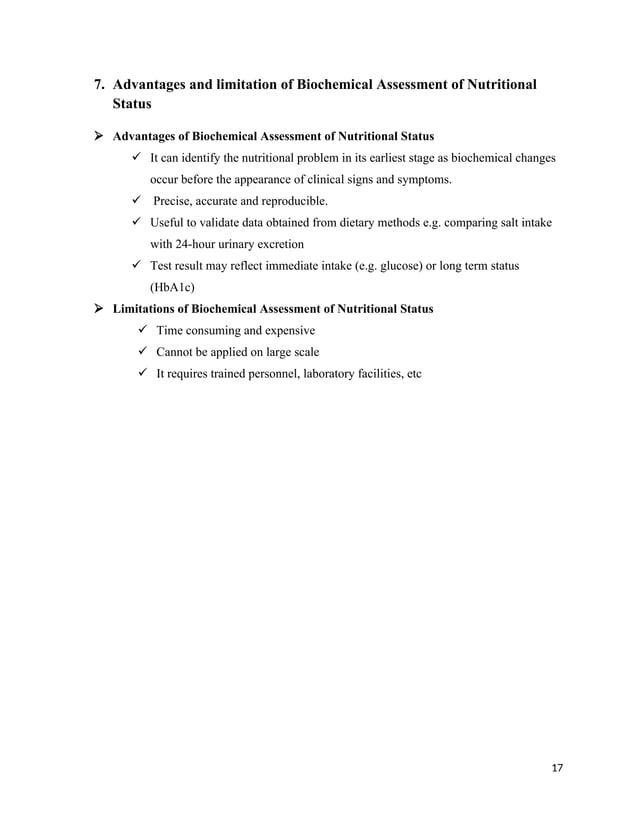 Biochemical assesment of nutritional status docx | PDF