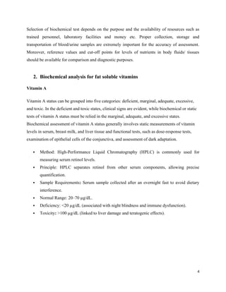 Biochemical assesment of nutritional status docx | PDF
