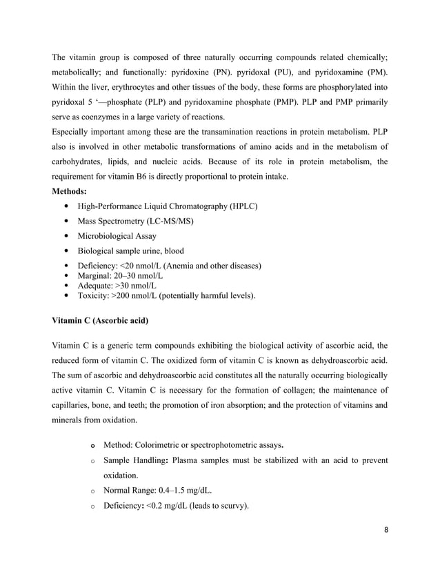 Biochemical assesment of nutritional status docx | PDF