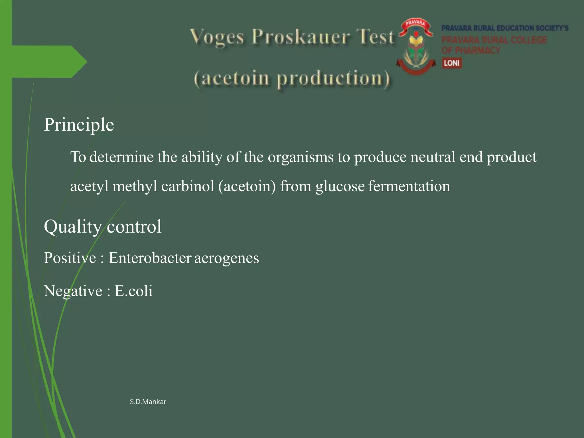 Biochemical test for identification of Bacteria | PPTX