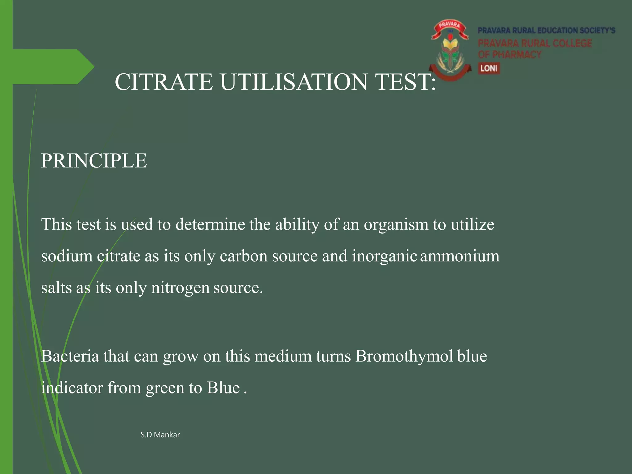 Biochemical test for identification of Bacteria | PPTX