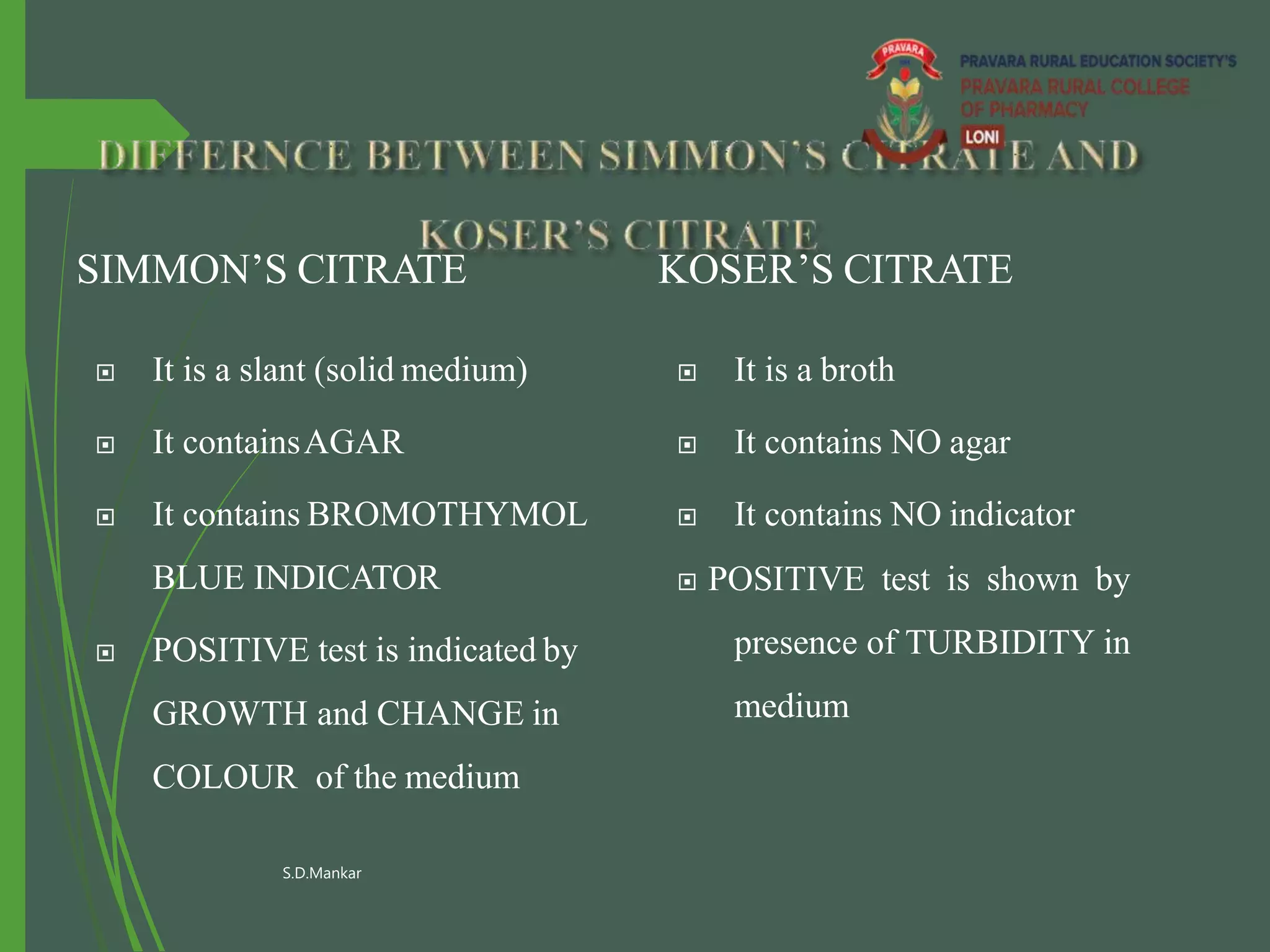 Biochemical test for identification of Bacteria | PPTX