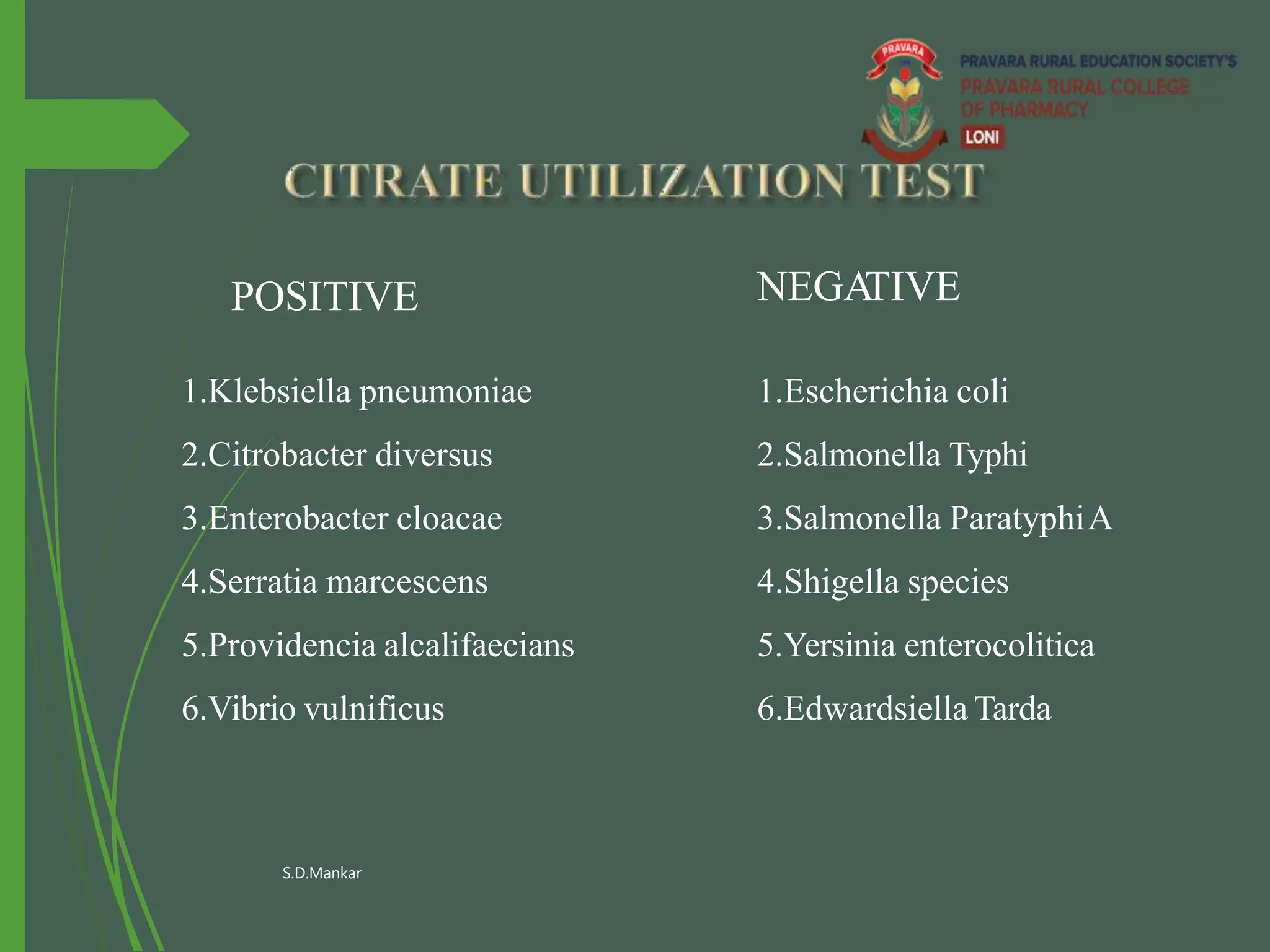 Biochemical test for identification of Bacteria | PPTX