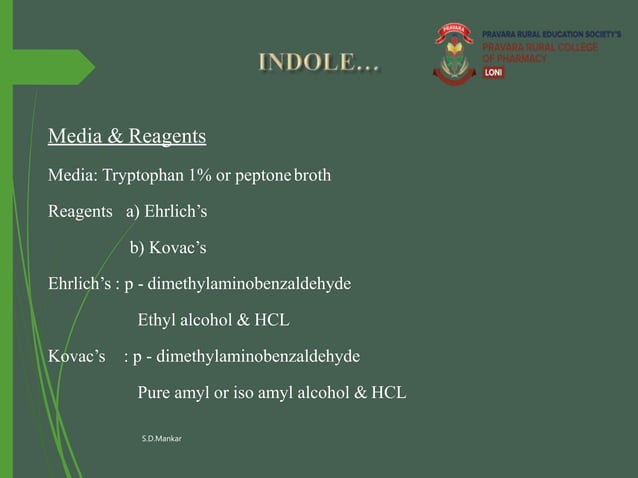 Biochemical test for identification of Bacteria | PPTX | Chemistry ...