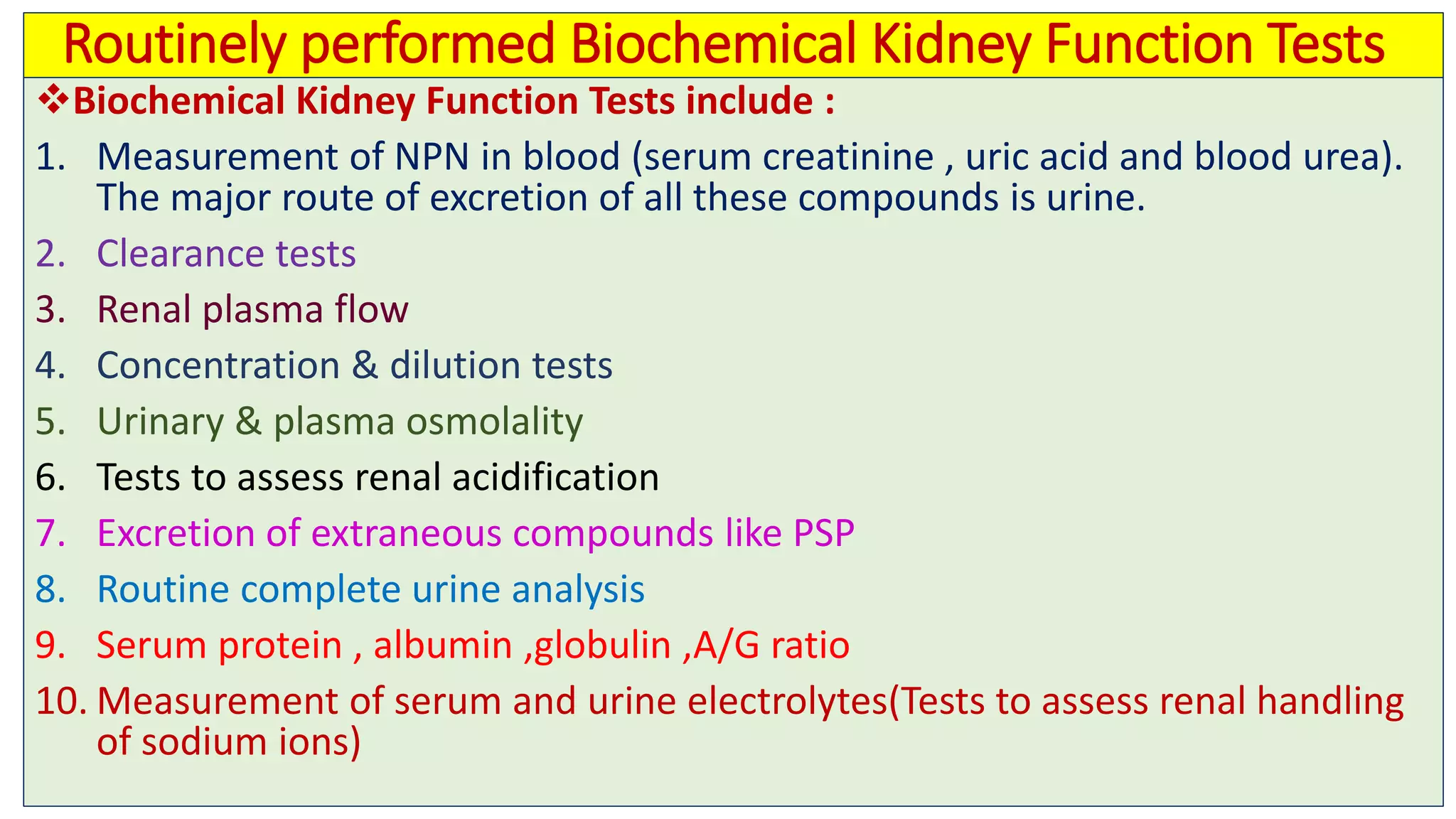 Biochemical kidney function tests with their clinical applications | PDF