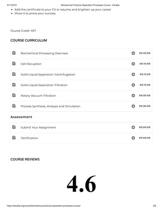 Biochemical Products Separation Processes Course - Edukite | PDF