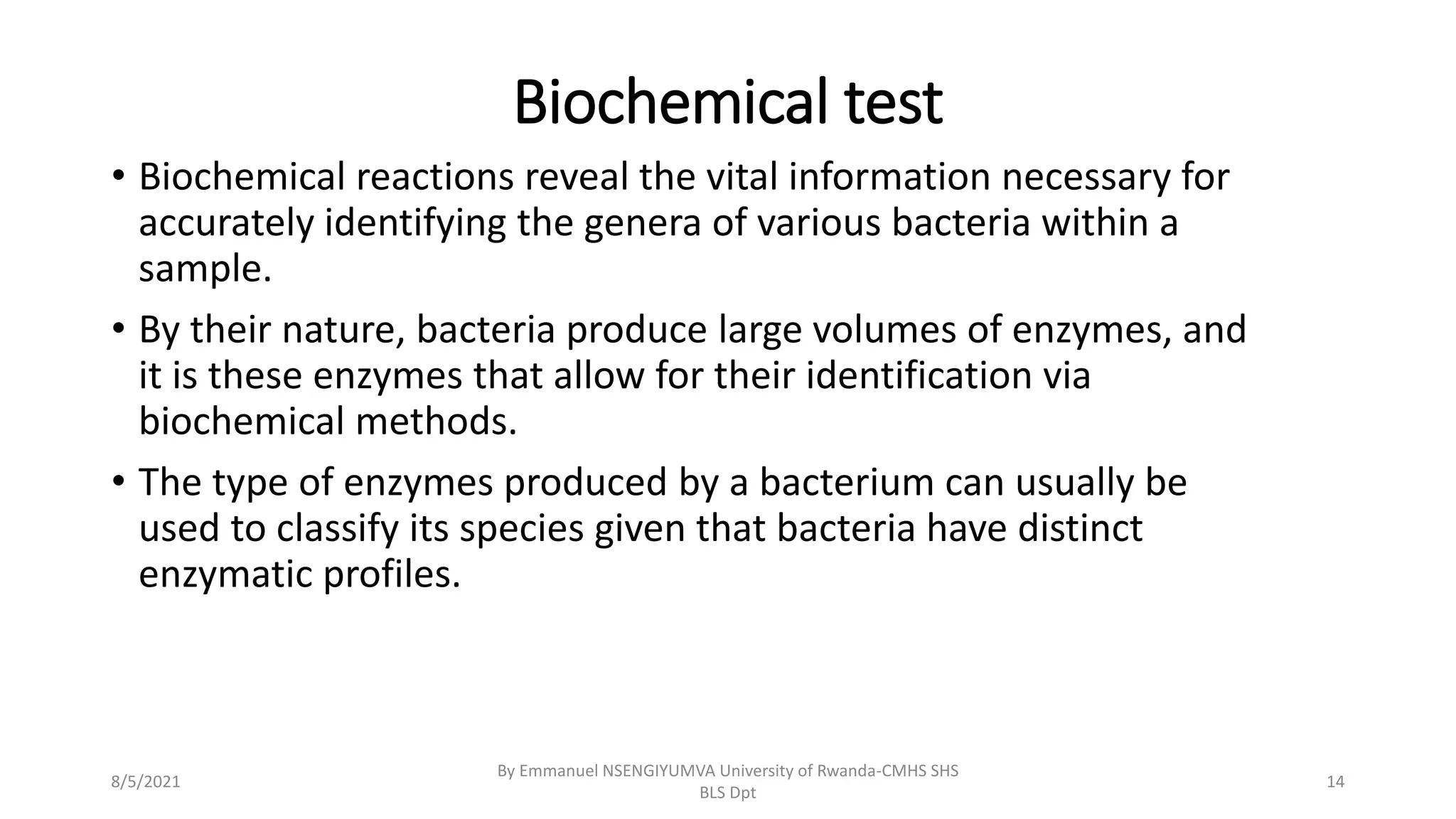 BACTERIA IDENTIFICATION TESTS | PPTX