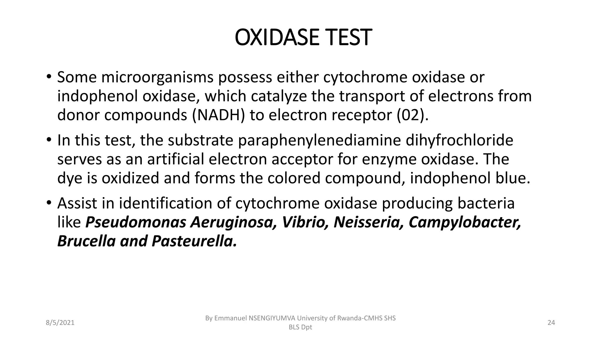 BACTERIA IDENTIFICATION TESTS | PPTX