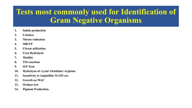 Biochemical tests for bacterial identification | PPTX | Chemistry | Science