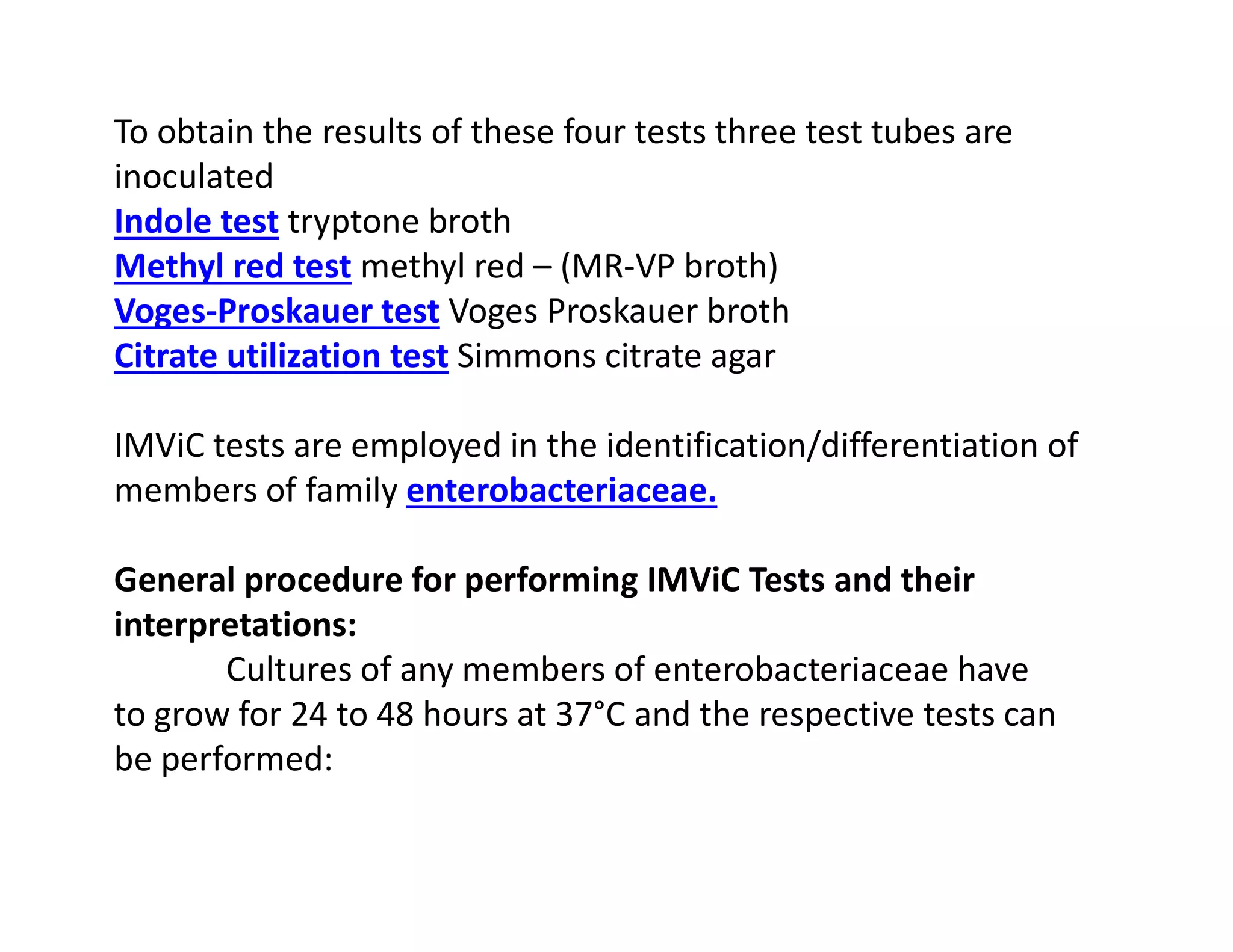 Biochemical tests for characterization of bacteria | PDF