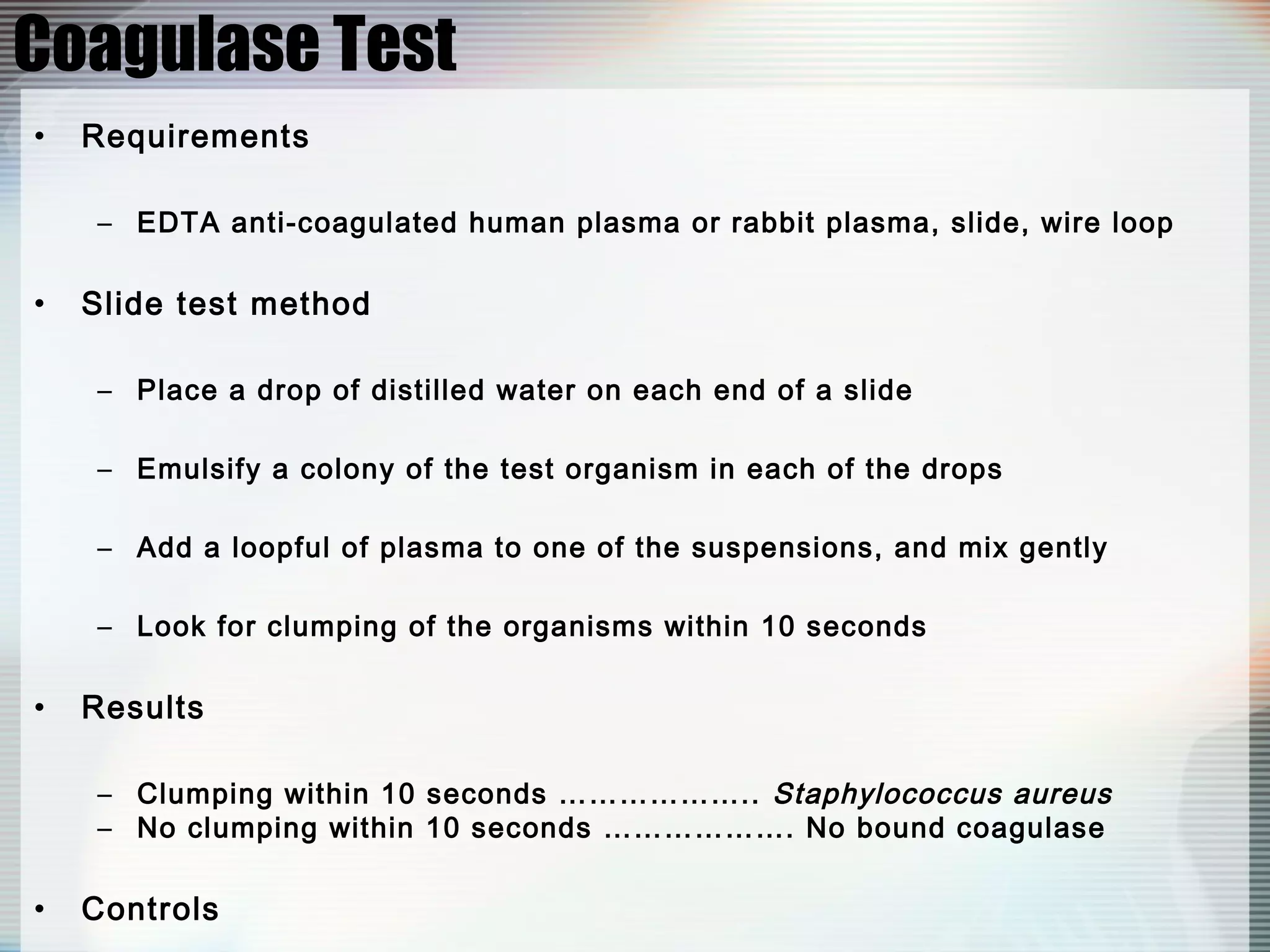 Biochemical tests for gram positive cocci | PPT