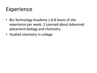 Bio chemist interview | PPTX | Biotech and Biomedical Industry | Industries