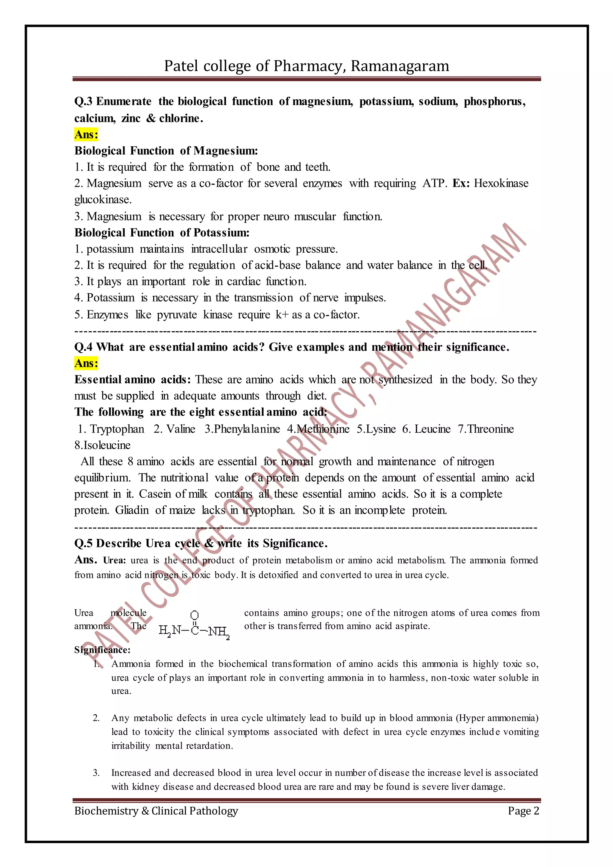 Biochemistry Biochemistry and clinical pathology -NOTES | DOCX