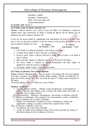 Biochemistry Biochemistry and clinical pathology -NOTES | DOCX
