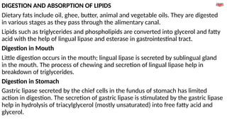 LIPIDS Digestion, absorption and metabolism of lipids and related ...