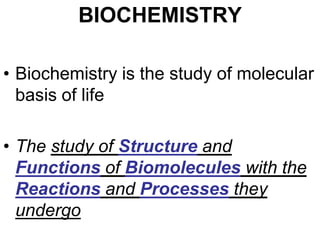 Biochemistry 01(introduction) to biochemistry | PDF