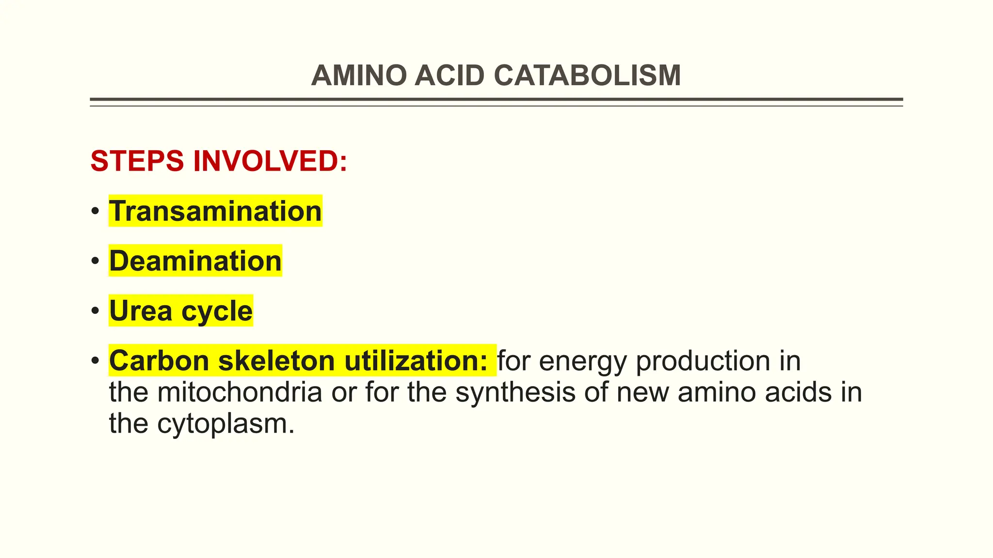 Catabolism of amino acids, transamination and deamination | PPTX