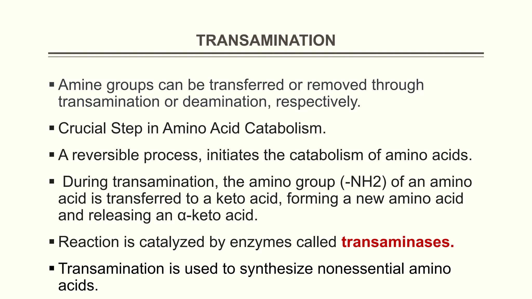 Catabolism of amino acids, transamination and deamination | PPTX