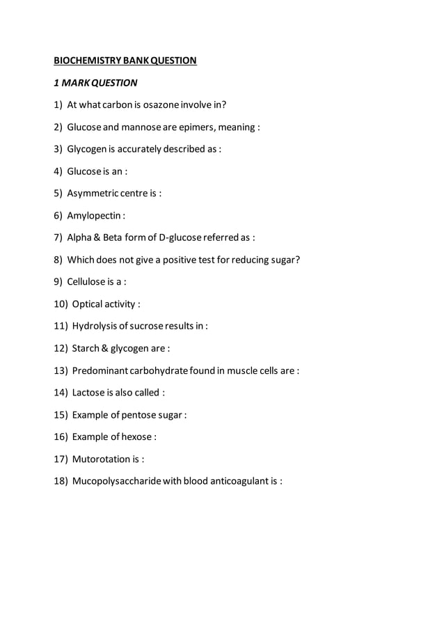 Biochemistry bank question | PDF | Free Download