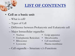 Biochemistry, Biomolecules and Cell: An Introduction | PPTX