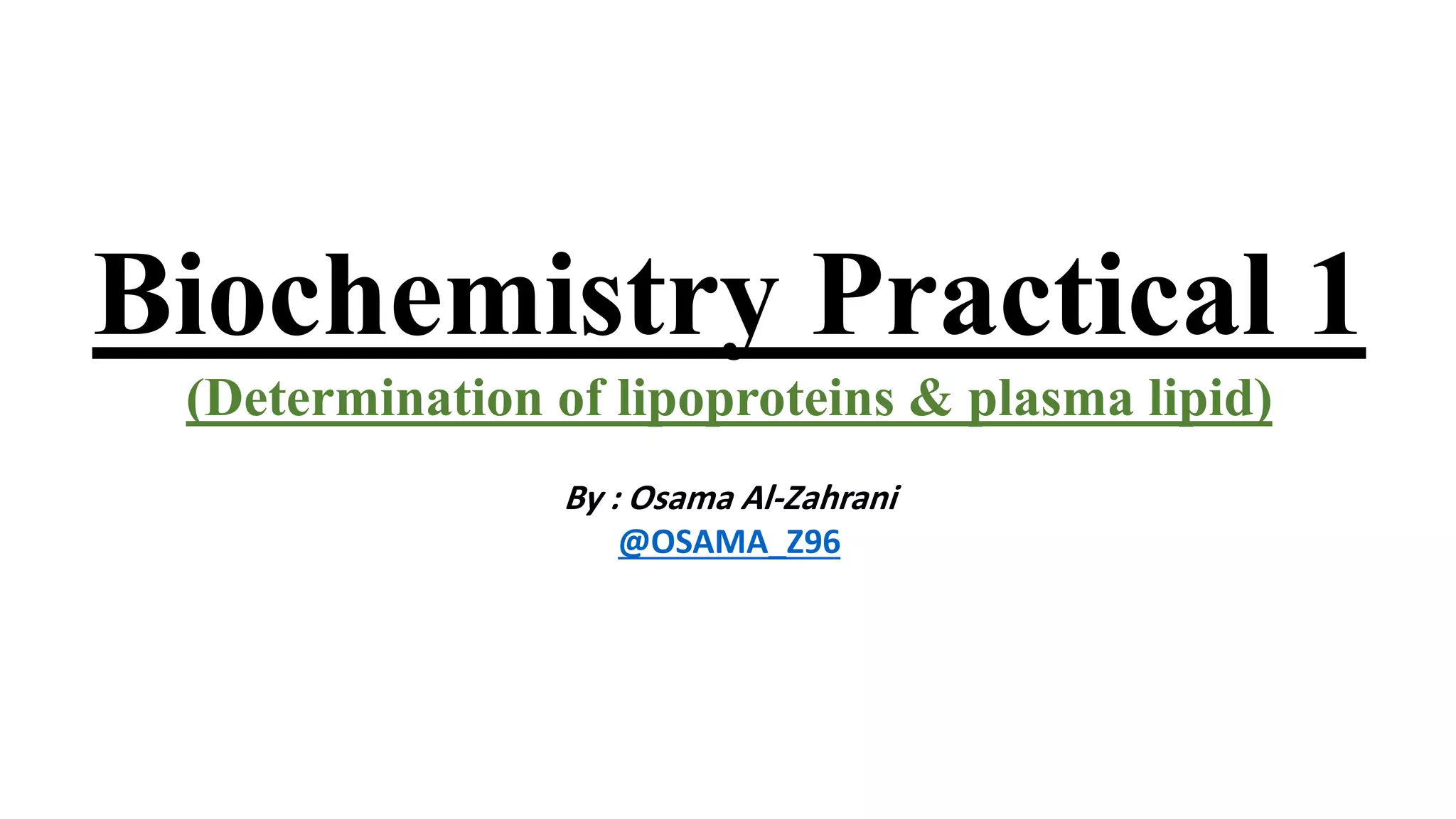 Biochemistry (determination of lipoproteins and plasma lipid) | PDF
