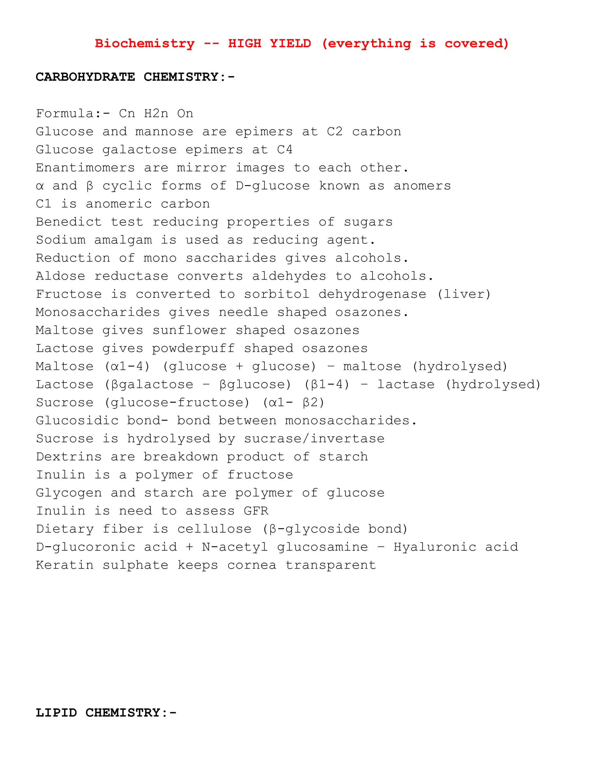 Biochemistry high yield points by GIMS | PDF