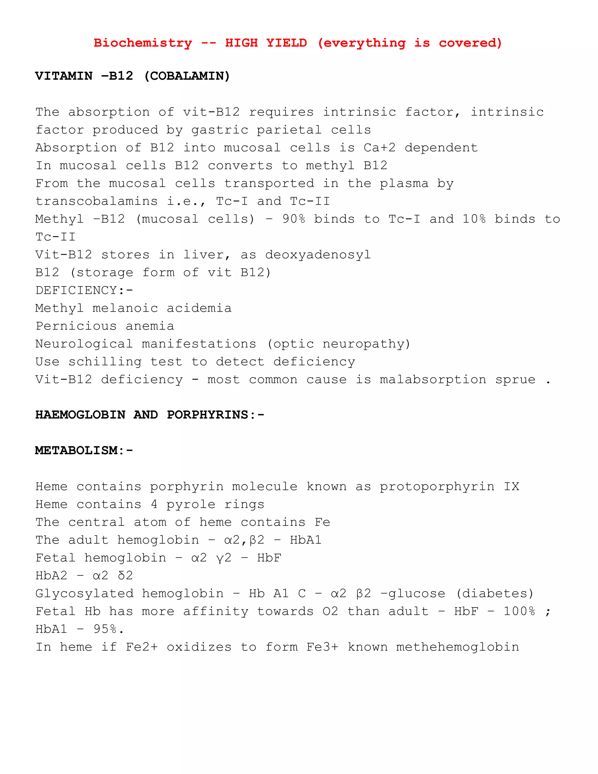Biochemistry high yield points by GIMS | PDF