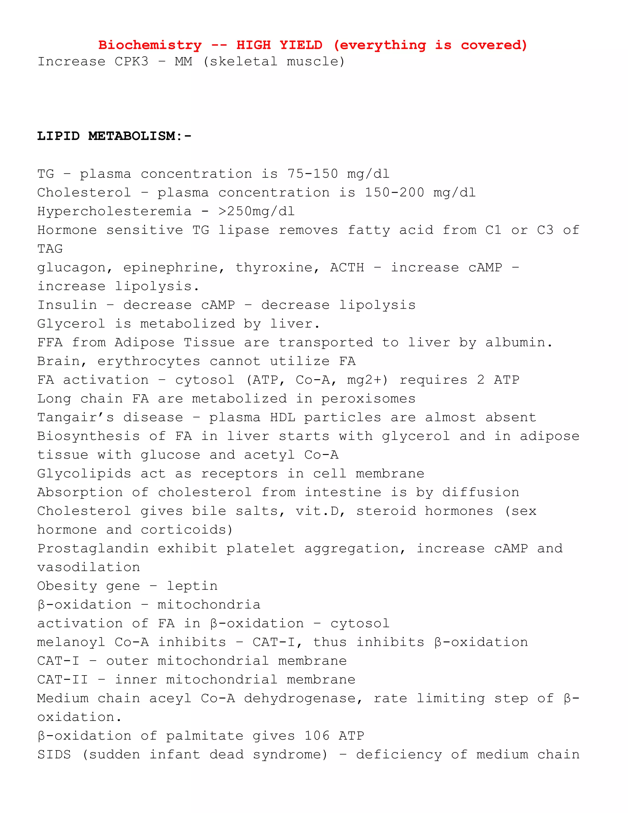 Biochemistry high yield points by GIMS | PDF