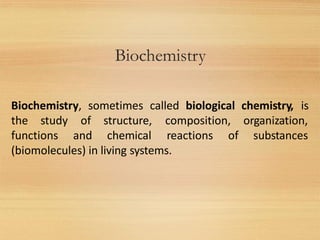 Biochemistry and its fields Introduction | PDF