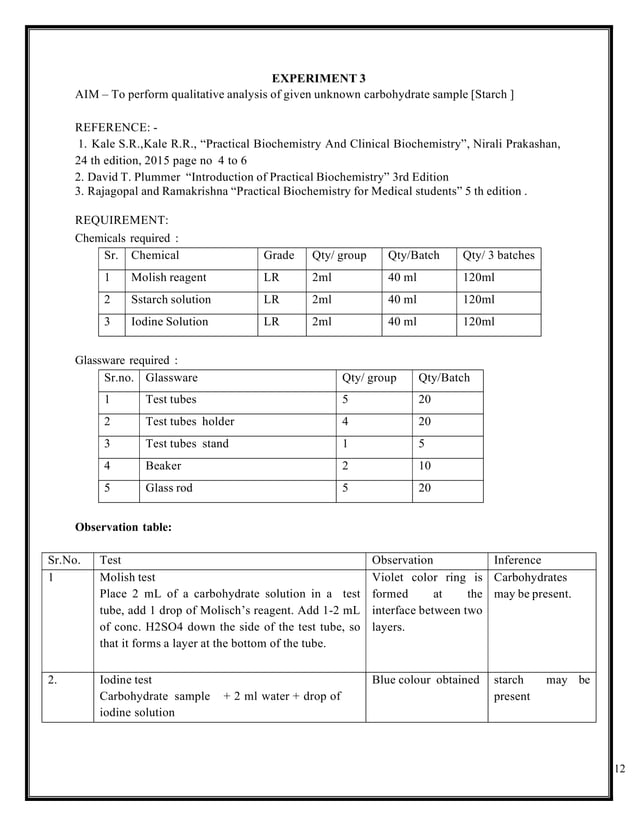 Biochemistry lab manual II semester | PDF