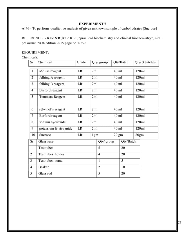 Biochemistry lab manual II semester | PDF