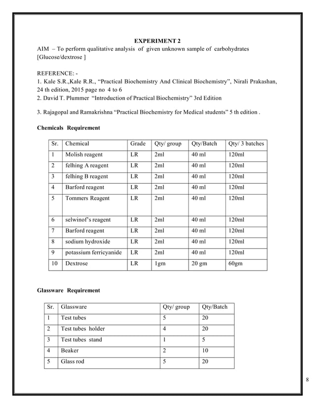 Biochemistry lab manual II semester | PDF