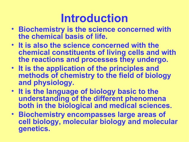 Biochemistry lecture 1 | PPT | Chemistry | Science