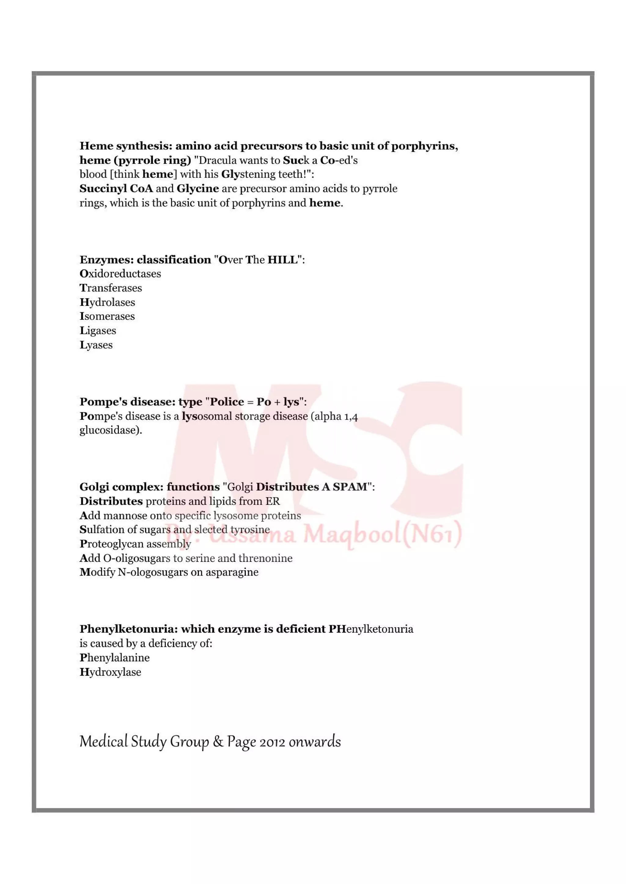 Biochemistry mnemonics | PDF