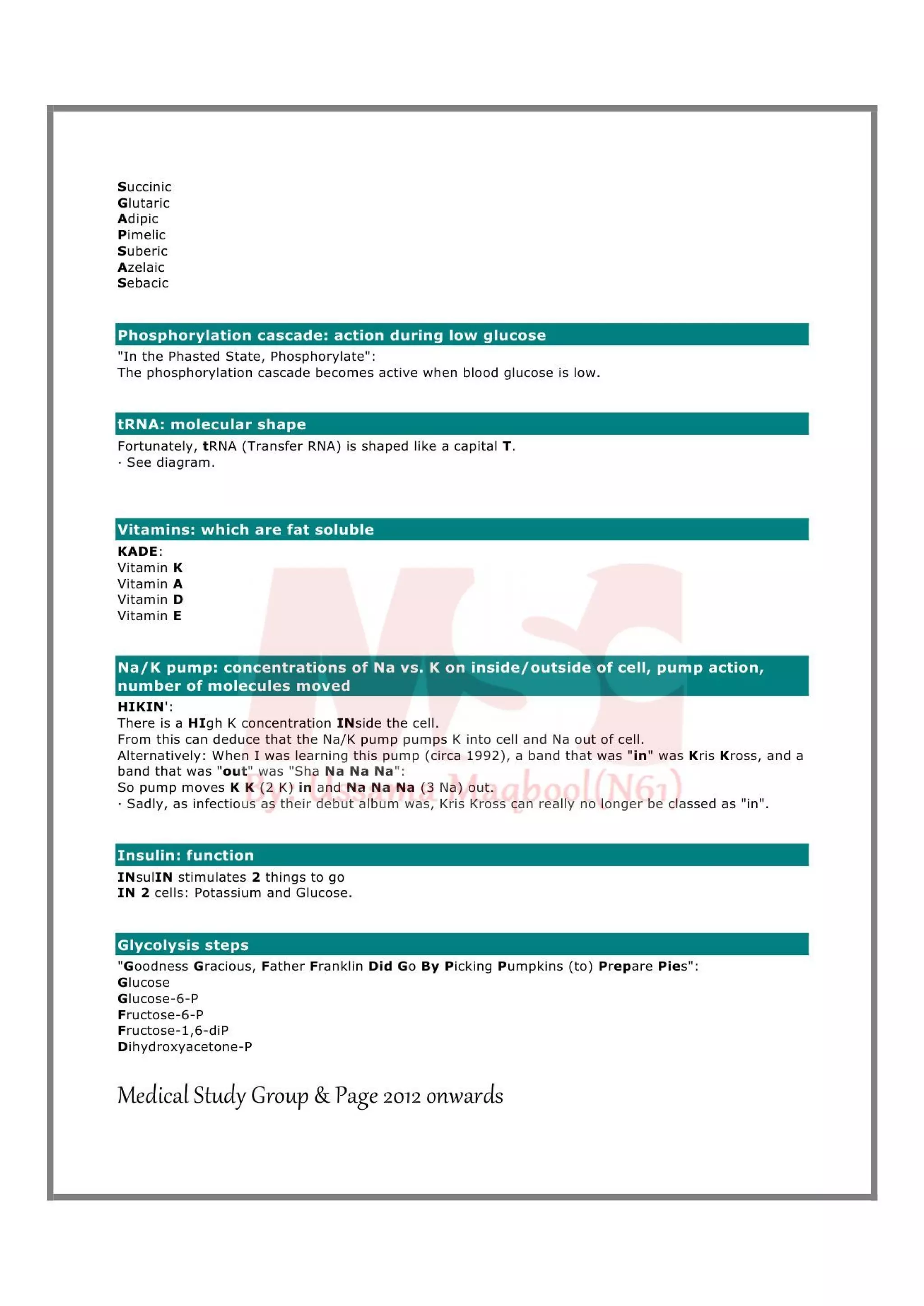 Biochemistry mnemonics | PDF