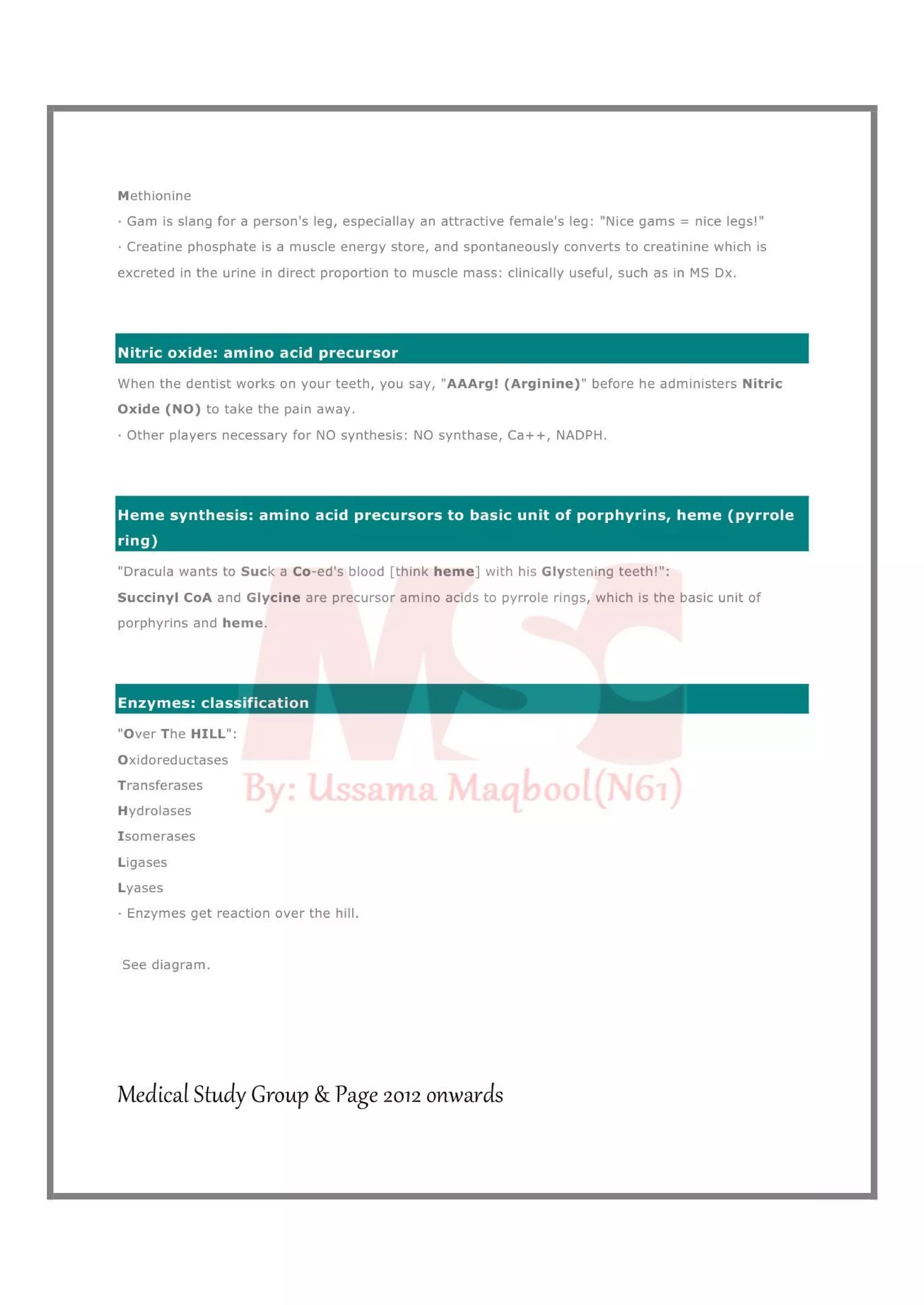 Biochemistry mnemonics | PDF