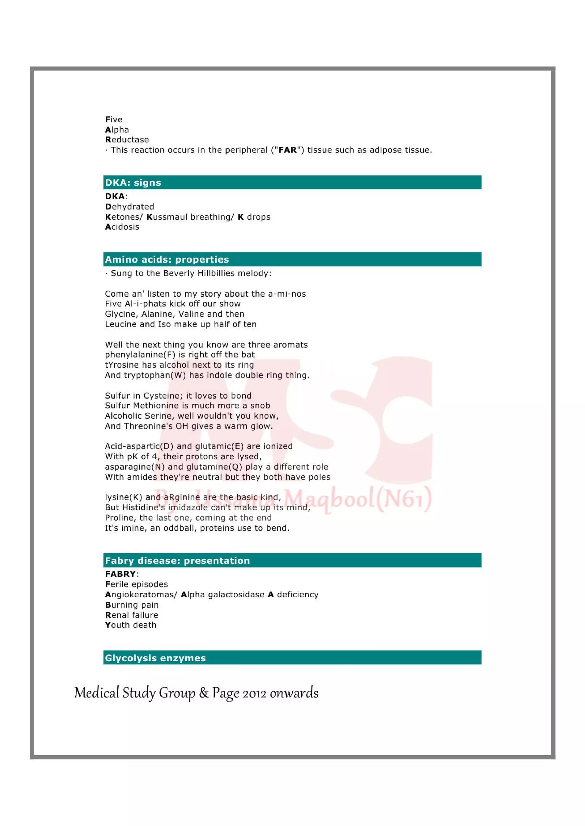 Biochemistry mnemonics | PDF