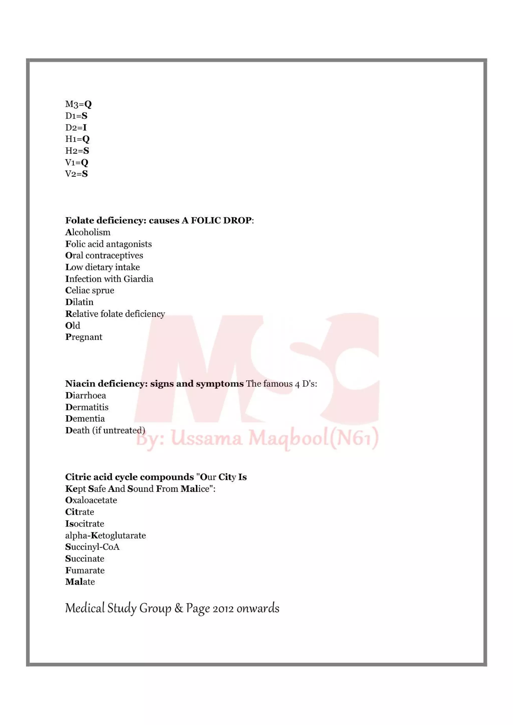Biochemistry mnemonics | PDF