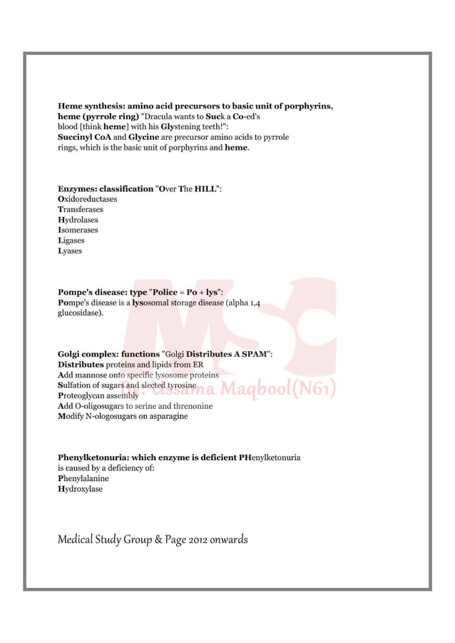 Biochemistry mnemonics | PDF