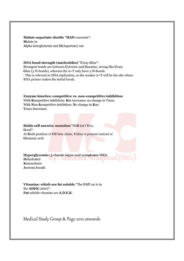 Biochemistry mnemonics | PDF