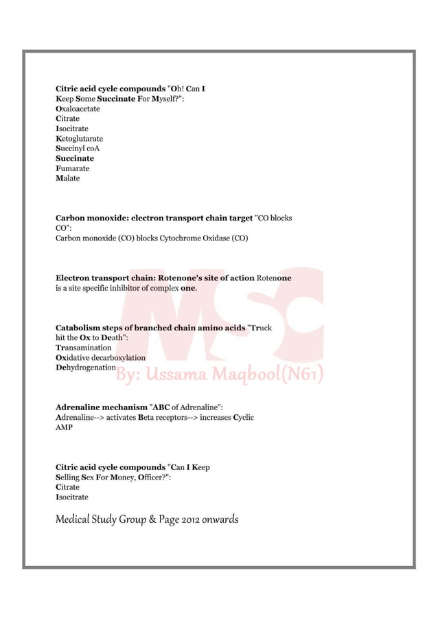 Biochemistry mnemonics | PDF