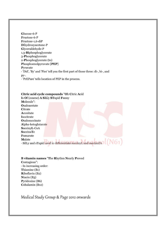 Biochemistry mnemonics | PDF