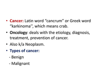 Biochemistry of cancer and explain its molecular basis treatment 1.pptx