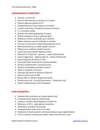 Medical Biochemistry Notes for FMGE Exam | PDF