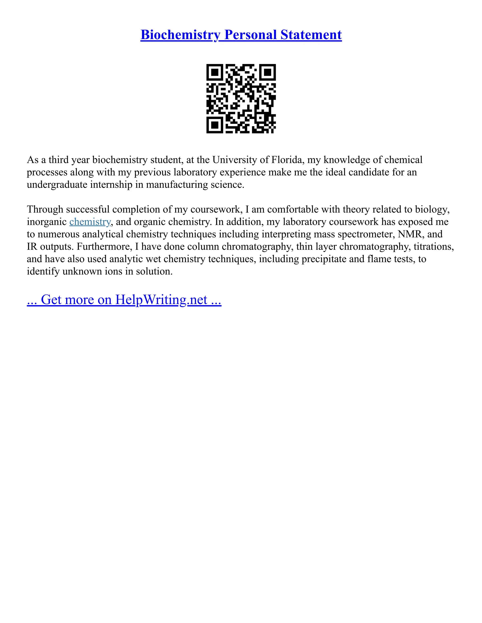 Biochemistry Personal Statement | PDF