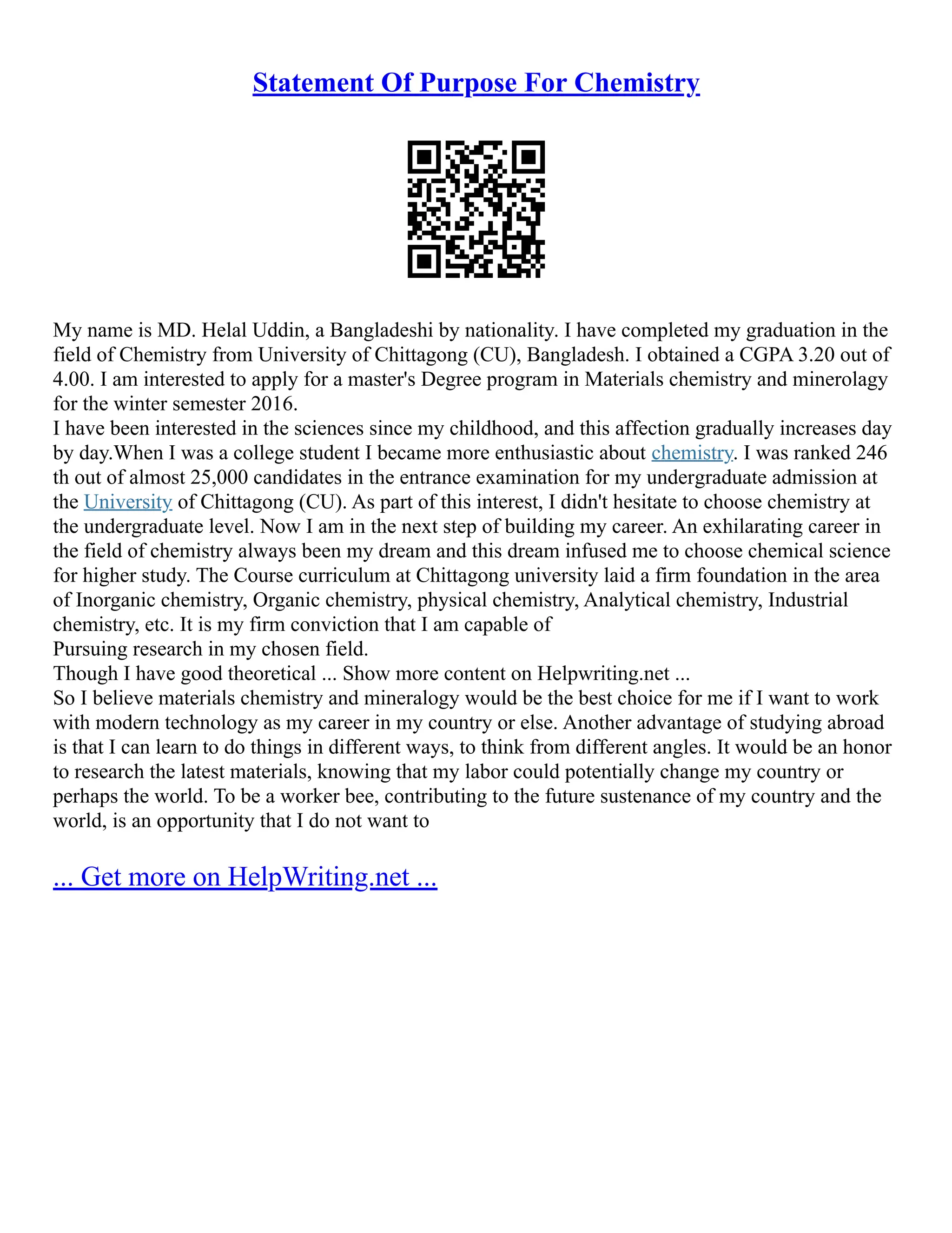 Biochemistry Personal Statement | PDF