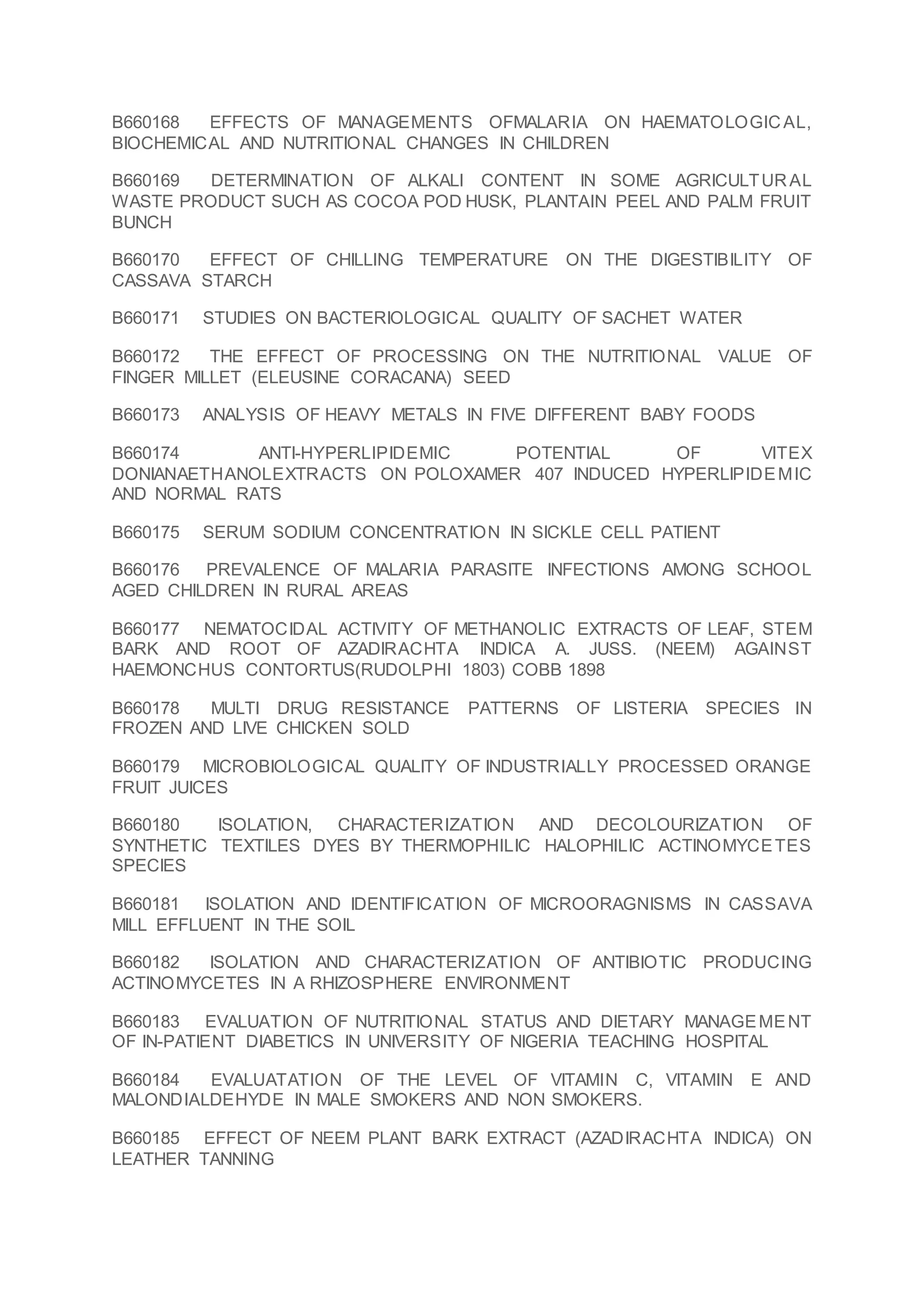 Biochemistry project topics and materials | DOCX